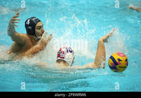 ZAGREB, CROATIA - [DATE]: Alexandre Bouet of France and Josip Vrlic of ...