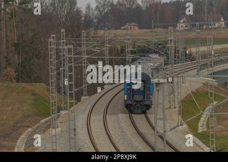 Fast passenger train on new railway line from Prague to Tabor in ...