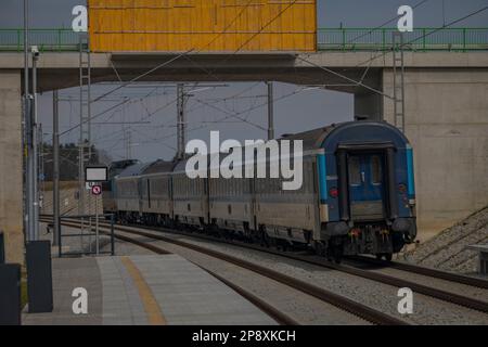 Fast passenger train on new railway line from Prague to Tabor in ...