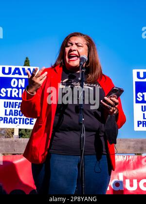 December 14, 2023 - Cecily Myart-Cruz, president of UTLA, at a UAW ...