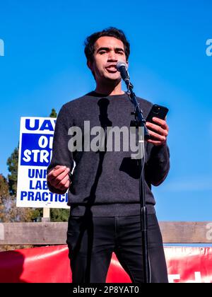 December 14, 2023 - Rafael Jaime, president of UAW 2865, at a UAW union ...