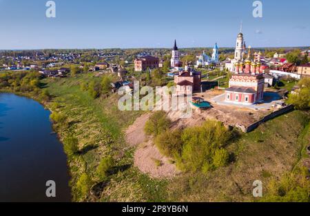 Panoramic aerial view of district of Belev on riverside, Tula region ...