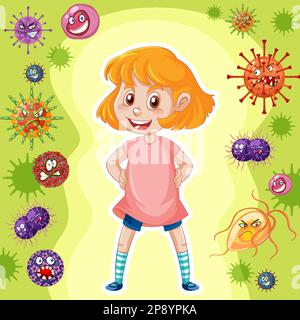 A girl surrounded by germs background illustration Stock Vector Image ...