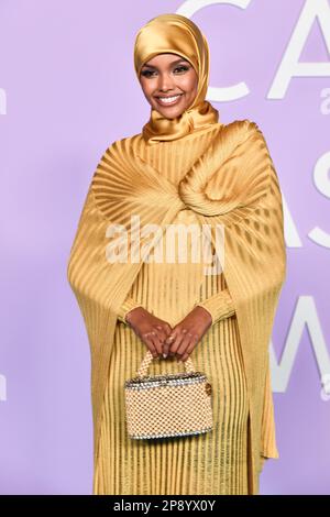Hollywood, CA. March 9, 2023, Halima Aden arriving at the Green Carpet ...
