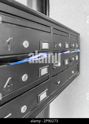 Mailboxes for letters and correspondence. Modern black mailboxes with ...