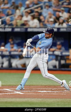 Tampa Bay Rays right fielder Austin Slater (20) against the Los Angeles ...