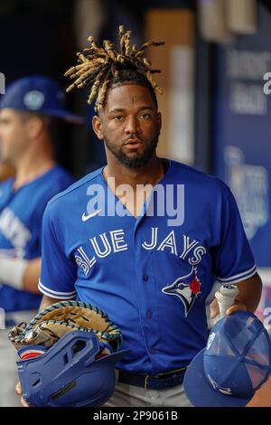 Toronto Blue Jays first baseman Vladimir Guerrero Jr., right, stands in ...