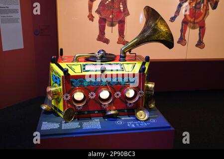 A colorful, old viewing box at the temporary show on Indian Bollywood ...