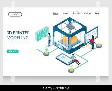 3d printer modeling vector website template, web page and landing page ...