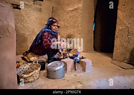 Traditional coffee making, Bait al Safah, Al Hamra, Oman Stock Photo ...