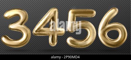 Set of realistic golden chrome numbers isolated on transparent ...