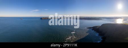 Stepper Point, Cornwall - Drone Aerial Panoramic Photo Stock Photo - Alamy