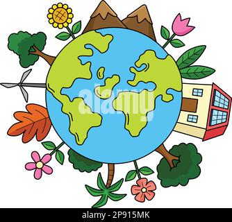 Earth Day Love Earth Colored Cartoon Illustration Stock Vector Image ...