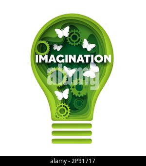 Imagination vector concept illustration in paper art craft modern style ...