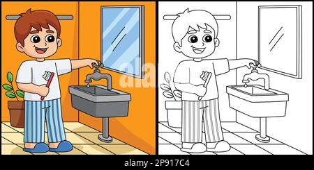 Boy Conserving Water Colored Cartoon Illustration Stock Vector Image ...