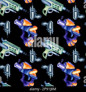 set of watercolour fantastic weapons and fire, space pistols, blasters ...