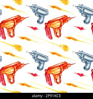 set of watercolour fantastic weapons and fire, space pistols, blasters ...