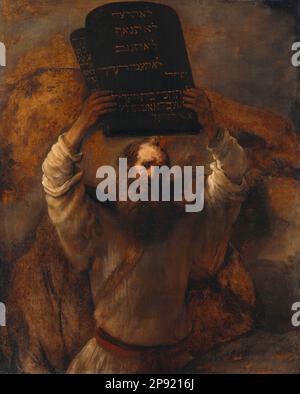 Rembrandt Harmenszoon van Rijn - Moses with the Ten Commandments Stock ...