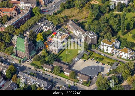 Aerial view, Auferstehungskirche and evang. kindergarten Wettiner ...