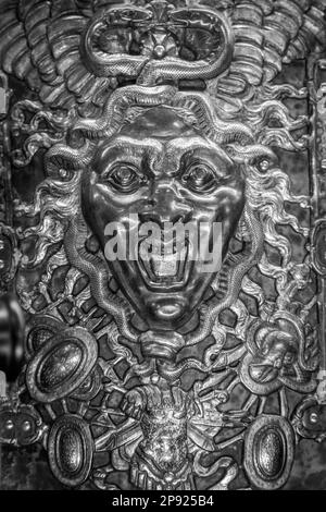 Medusa monster. Face of the Gorgon, gothic symbol of evil with snakes ...