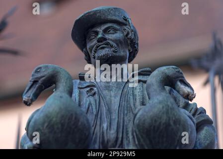 Figure of the goose-man fountain, oldest fountain in Nuremberg around ...