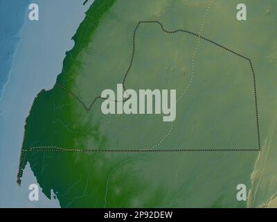 Aousserd, province of Western Sahara. Elevation map colored in sepia ...