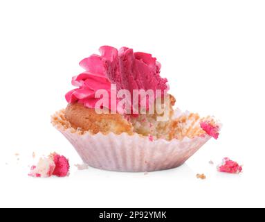 Failed cupcake with cream on white background. Troubles happen Stock ...