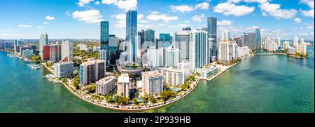 Aerial panoramic view of Miami skyline. Panoramic cityscape of Miami ...