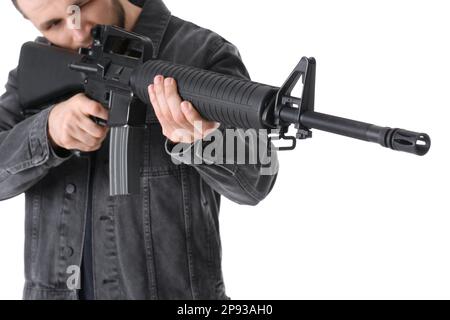 Gangster with M16 rifle isolated on white background Stock Photo - Alamy