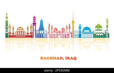 Cartoon Skyline panorama of city of Baghdad, Iraq - vector illustration ...