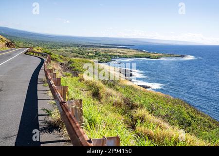 View of the coast between Pahala and Naalehu, Big Island, Hawaii, USA ...