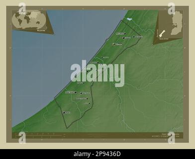Gaza Strip, region of Palestine. Colored elevation map with lakes and ...