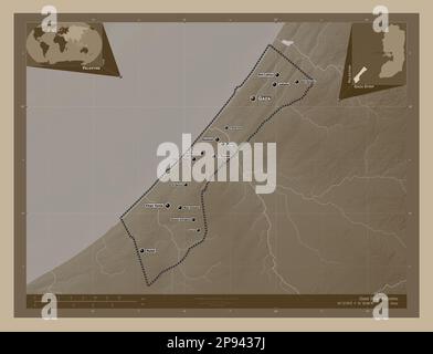 Gaza Strip, region of Palestine. Colored elevation map with lakes and ...