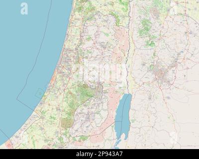West Bank, region of Palestine. Open Street Map. Locations and names of ...