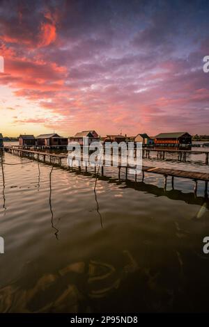 Bokodi Hor szsrégek, floating village in Hungary, jetties going into a ...
