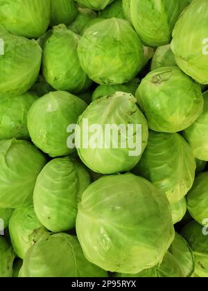 Group of green cabbages in a supermarket, Cabbage background, Fresh ...
