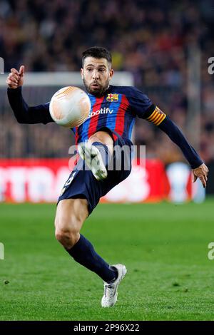 BARCELONA - FEB 16: Jordi Alba in action during the Champions League ...