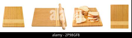 Breadboard for cutting bread, rolling pin and sliced bread isolated on ...