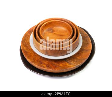 Bowl Stack Isolated, Stacked Dishes, Various Bowls Pile, Wooden and ...