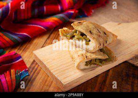 Quesadilla de Comal con queso y Nopales. Typical Mexican quesadilla ...