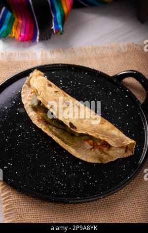 Quesadilla de Comal con queso y Nopales. Typical Mexican quesadilla ...