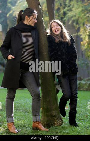 French director Sylvie Verheyde, left, and young actress Leora Barbara pose for photographers ...
