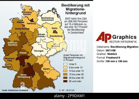 GRA108 GRAFIK BEVOELKERUNG MIGRATION - Deutschlandkarte mit Einfaerbung ...