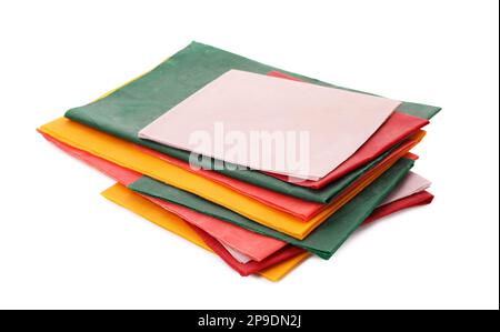 Colorful reusable beeswax food wraps on beige background, top view ...