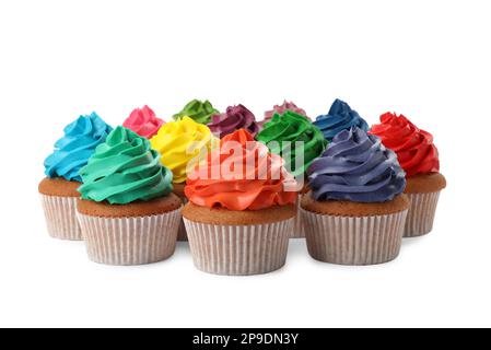 Different delicious colorful cupcakes on white background Stock Photo ...