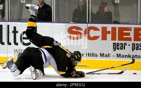 Colorado College's Brian McMillin and Minnesota State Mankato's Cameron ...