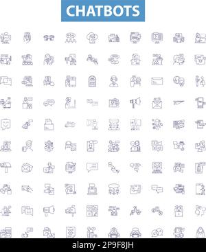 Chatbots vector line icons set. Chatbots, AI, Automation, Dialogue, Conversational, Virtual, NLP ...