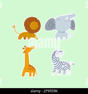 Cute wild animals set including lion, tiger, hippo, crocodile, fox ...