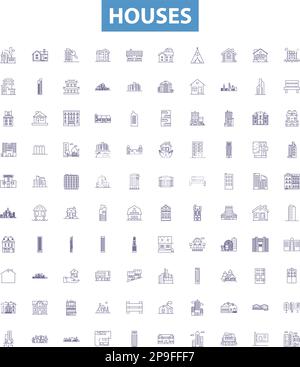 Houses line icons signs set. Design collection of Home, Abode, Mansion ...