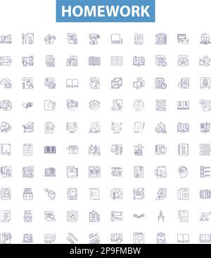 Tasks line vector icons and signs. Assignments, Projects, Exercises, Responsibilities ...